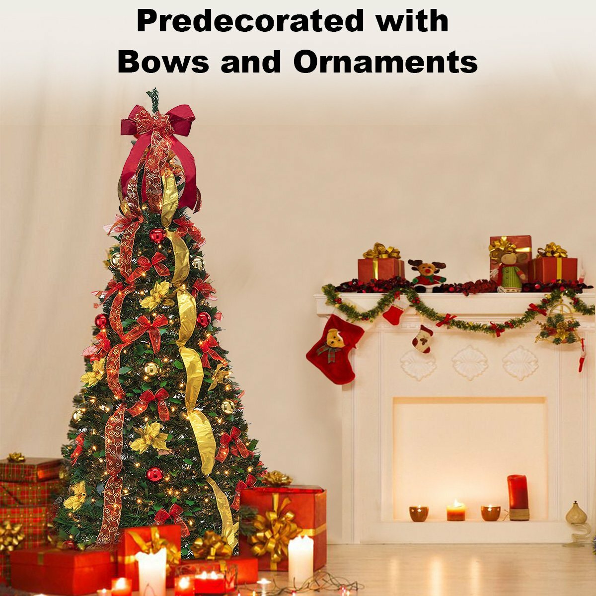 6ft Pop up Christmas Tree Prelit Pull up Christmas Tree with Lights ...