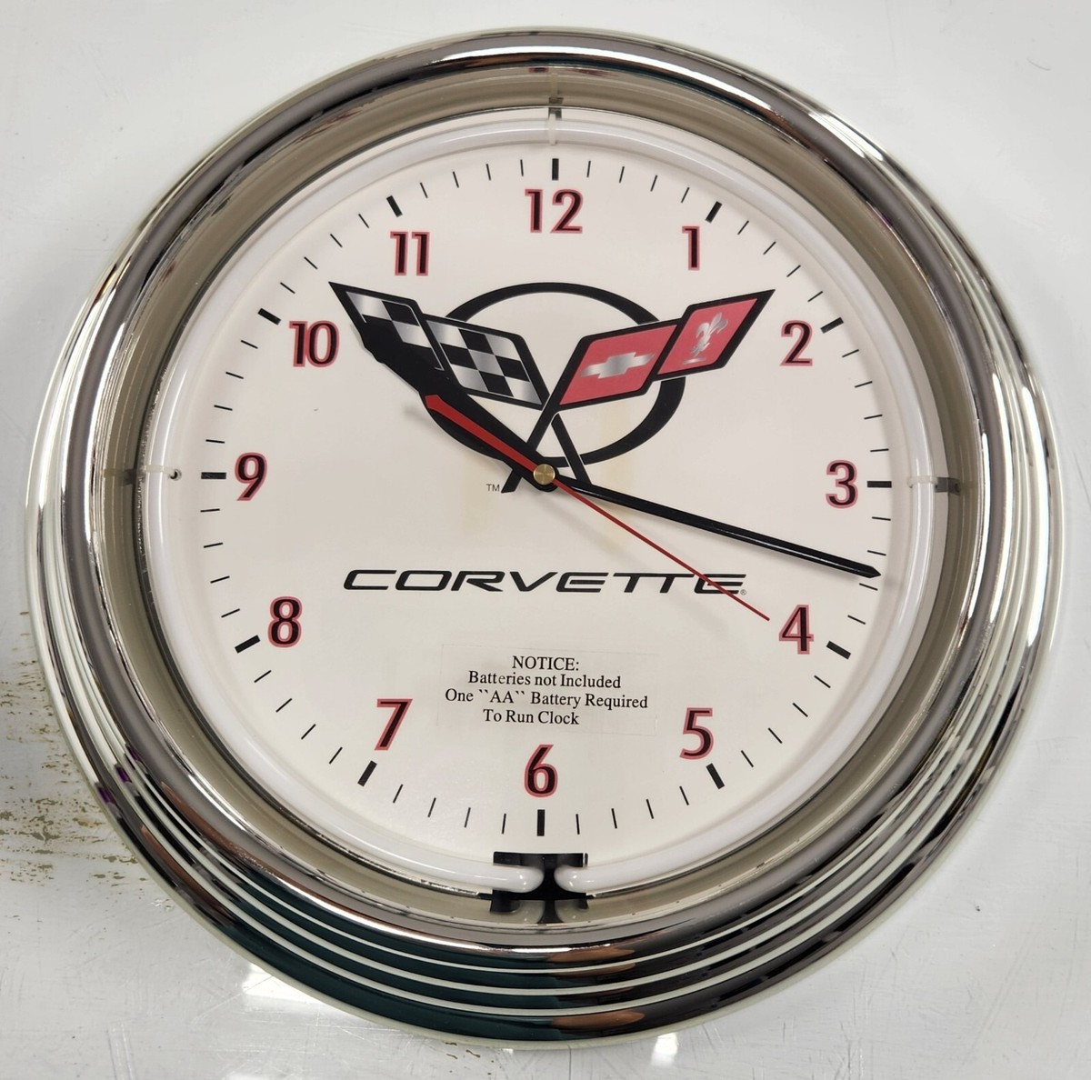 Corvette C2 Double Ring Neon Clock Black Chrome Licensed Corvette C2 ...