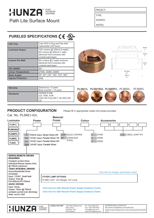 Hunza Path Lite Surface Mount 1-4 PureLED Series Copper/Stainless Steel ...