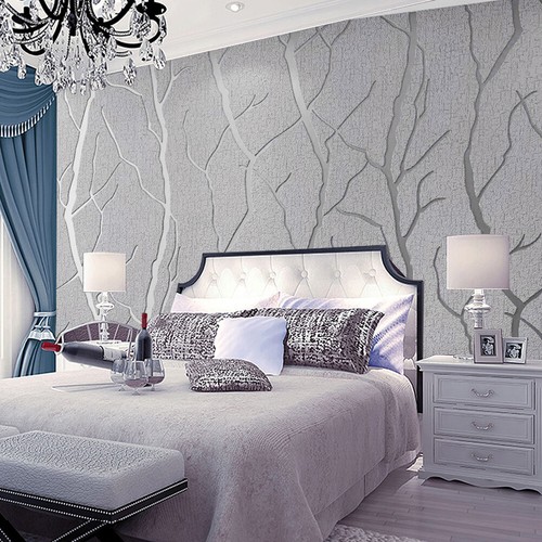 Luxury Velvet Effect Wallpaper 3D Embossed Grey Tree Branches Flock ...