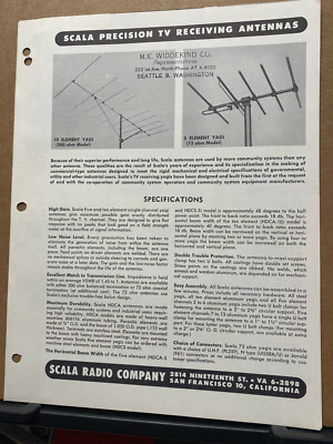 Vtg SCALA Radio Co Brochure ~ TV Antennas PR-450 Paraflector 1960s | eBay