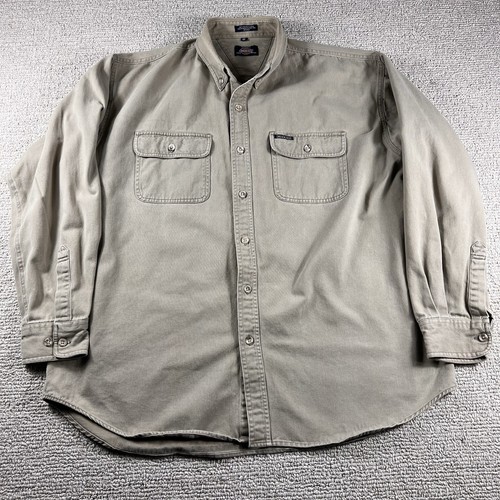 Dickies Long Sleeve Button Up Mechanic Work Chore Shirt Tan Beige Men’s ...