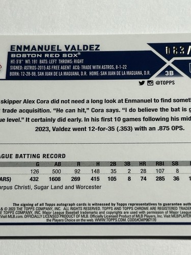 2023 Topps Chrome Enmanuel Valdez Auto /199 Rookie Red Sox | eBay
