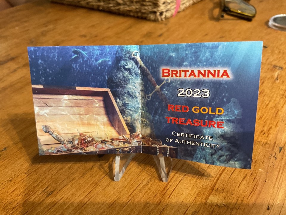 1oz silver .999 BRITANNIA “Red Gold Treasure” coin 24ct Gold & Antiqued ...