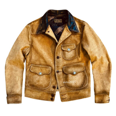 American Retro Suede Cowhide Washed Old Western Style Men's Leather ...