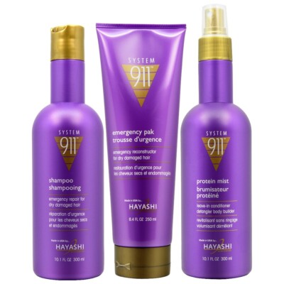 Hayashi 911 Shampoo 10.1oz + Emergency Pak 8.4oz + Protein Mist 10.1oz ...