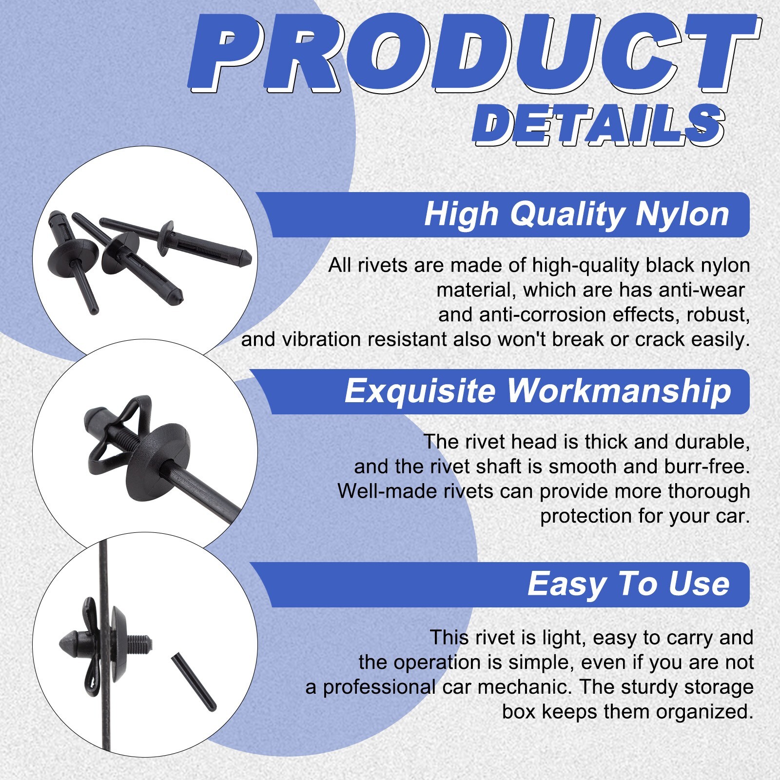 150x Plastic Pom Pop Rivets Set Assortment Pop Poly Bevel Round Head ...