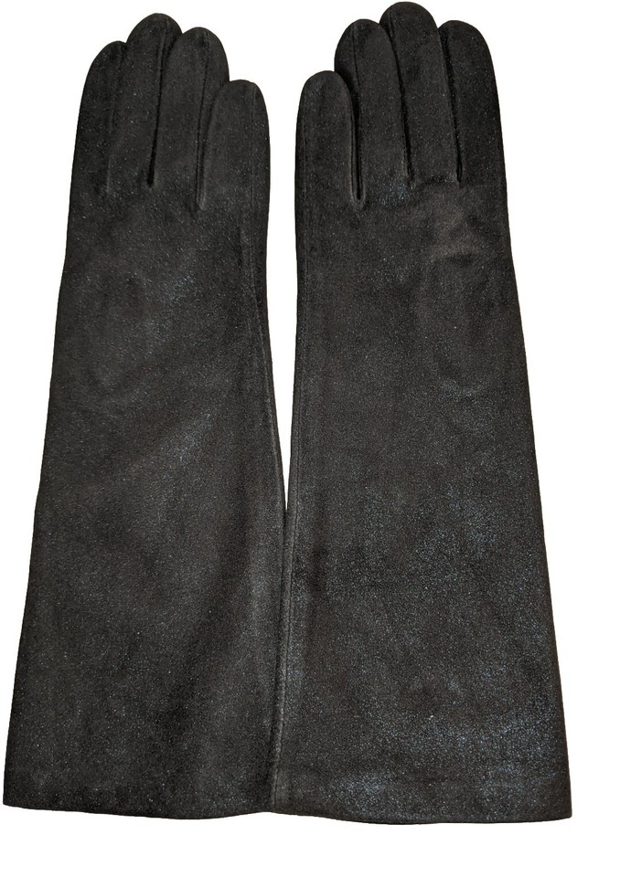 Ladies 13" Long Genuine Leather Navy Metallic Gloves, Medium | eBay