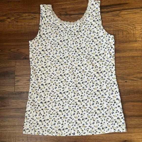90s Dainty Floral Tank Top Lace Trim Cottagecore Shabby Chic Summer ...