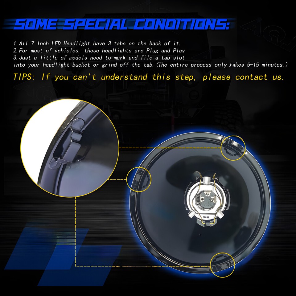 7 Inch LED GLASS Headlight Round, ORIGINAL CLASSIC LOOK conversion ...