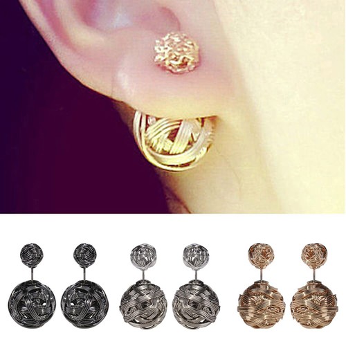 Fashion Women Double Sides Pearl Earring Two Ball Stud Earrings ...