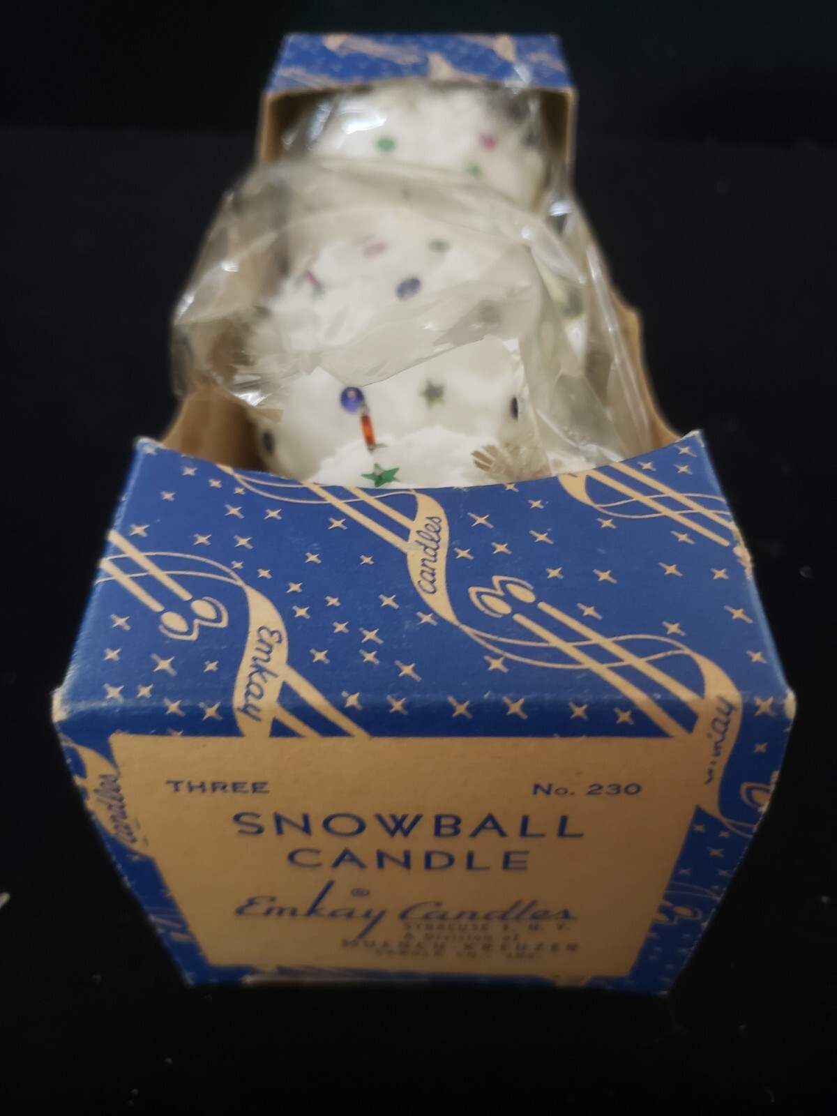 Vintage Unused Box Of 3 EMKAY SNOWBALL CANDLES With Box Muench Kreuzer ...