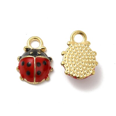 100 pcs Golden Alloy Enamel 3D Ladybug Charms For DIY Jewelry Making 12 ...