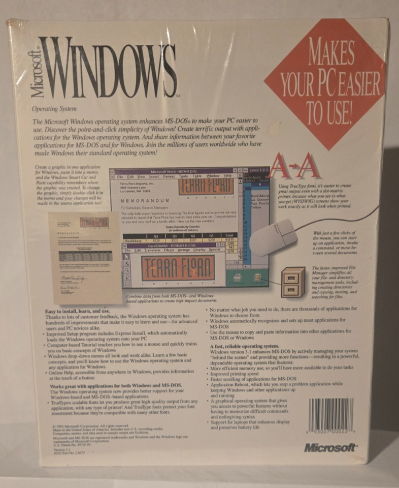Sealed Microsoft Windows 3.1 – Vintage 1992 Operating System – 3.5 ...