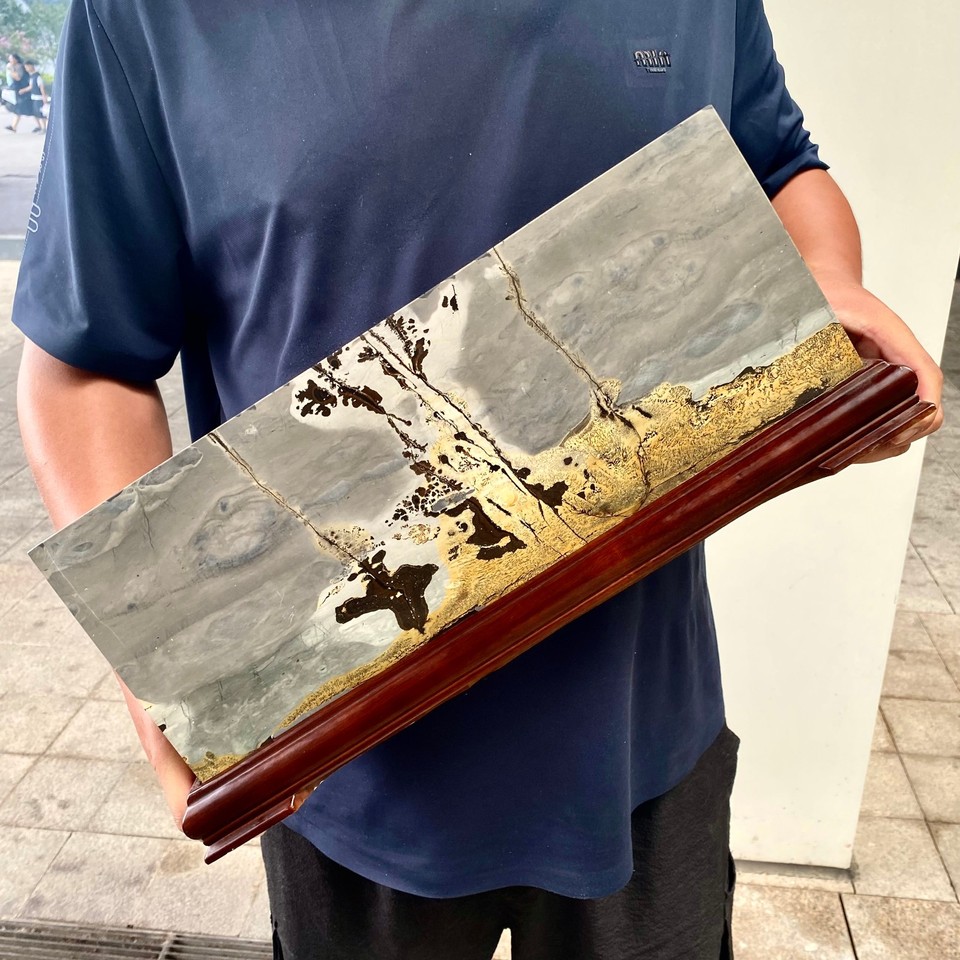 16.7LB Natural jasper Chinese Dendritic Limestone Picture Stone Guohua ...