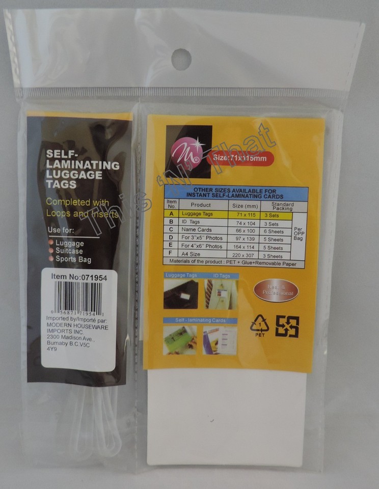 6 Personalized Self Laminating Luggage Tags Pouches Strap Travel ...