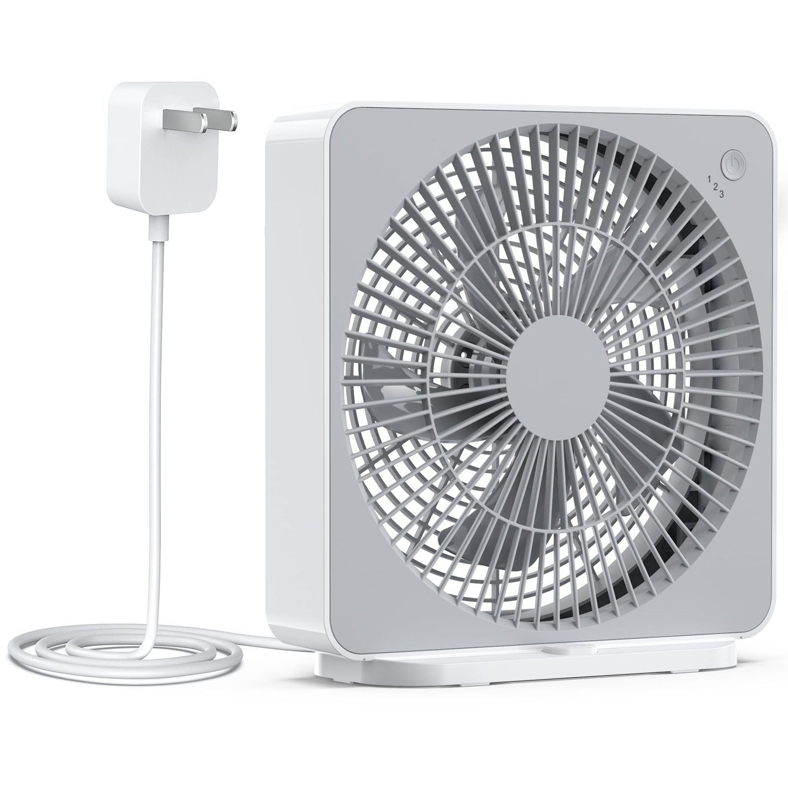 10 Inch Small Box Fan 3 Speeds Square Table Fan Powered by AC Adapter ...