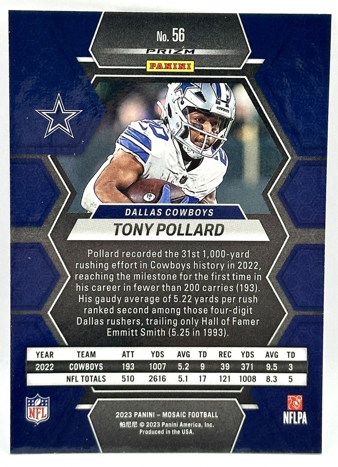 2023 Tony Pollard No Huddle Silver Mosaic Prizm No. 56 Dallas Cowboys ...