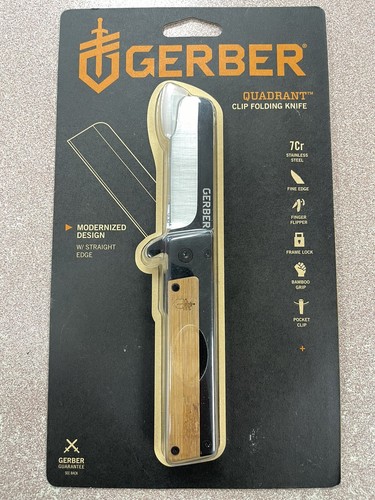 Gerber Quadrant, Straight Edge Flipper Knife with Pocket Clip, Bamboo ...
