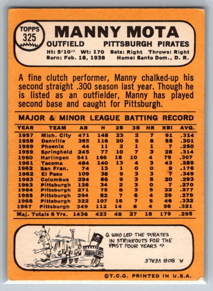 1968 Topps #325 Manny Mota PIRATES | eBay