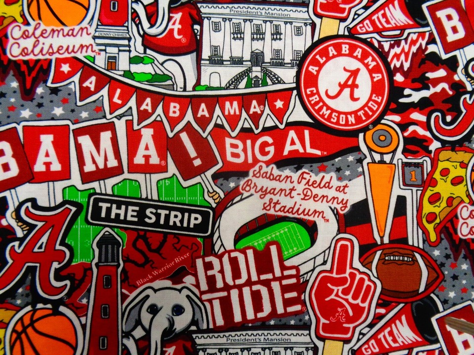 ALABAMA CRIMSON TIDE ROLL TIDE DOODLE DESIGN BRAND NEW 1 YARD 100% ...