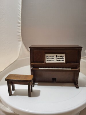 Vintage Upright Wood Piano Dollhouse Miniature w/ Stool Music Box - Not ...