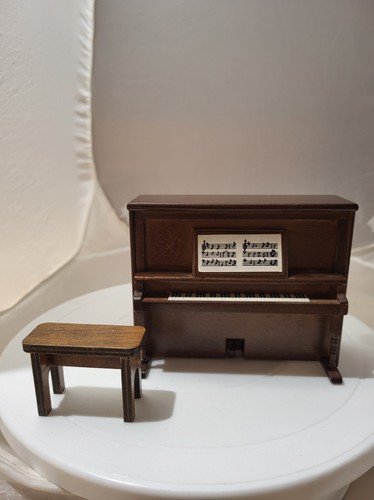 Vintage Upright Wood Piano Dollhouse Miniature w/ Stool Music Box - Not ...