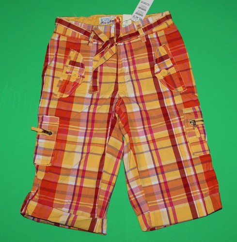 6x/7 NWT The Children's Place Yellow Orange Red Plaid Cargo Capri PANTS ...