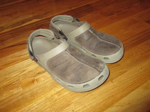 Men's CROCS Yukon Taupe Brown Leather Top Clogs Sandals Size 11 | eBay