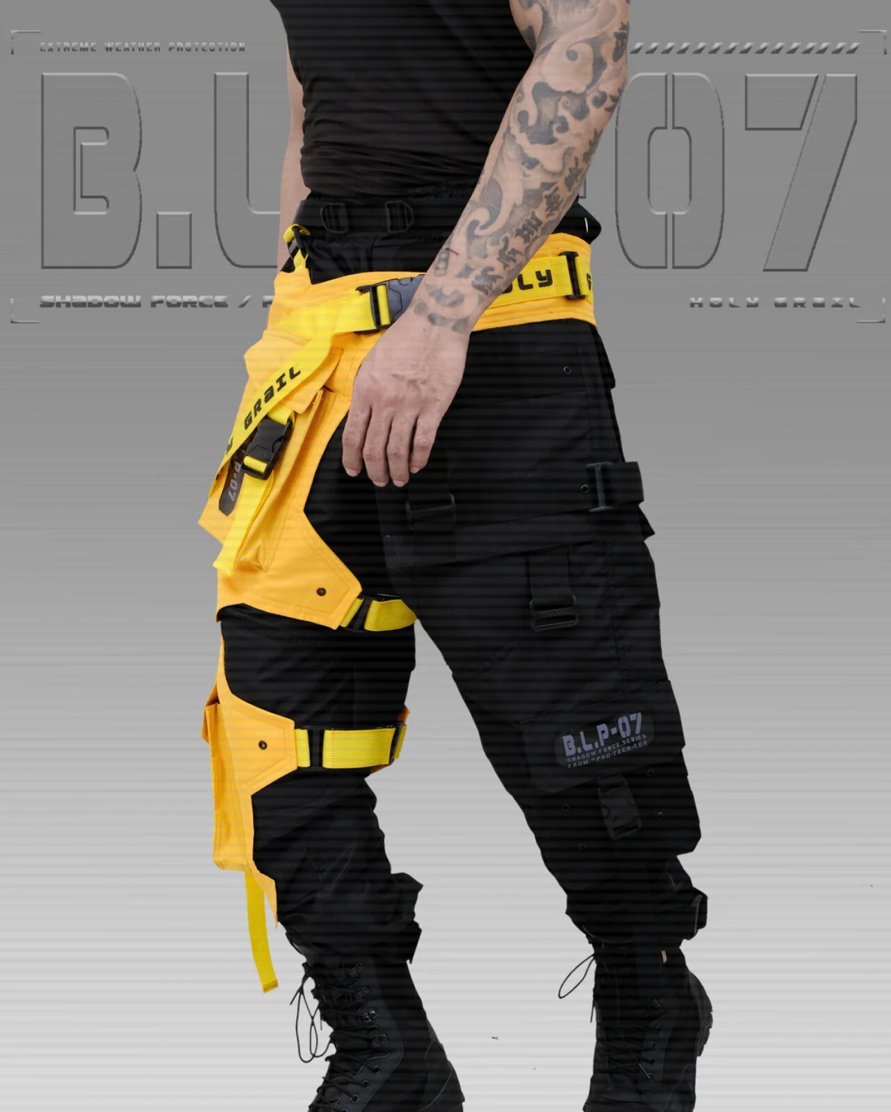 Men's Black Yellow Streetwear Techwear Heavy Cargo Trouser Pants B.L.P ...