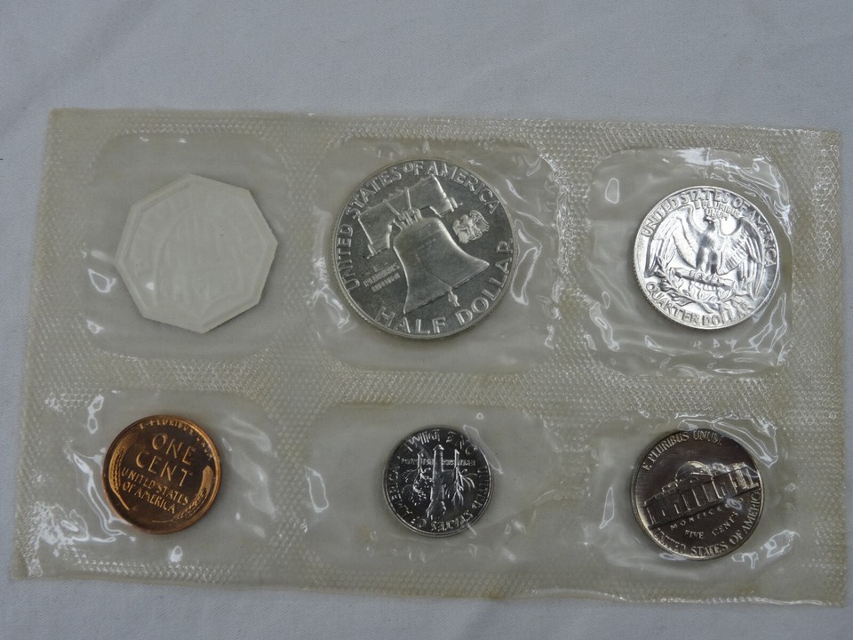 1956 US Mint Proof Set 5 Coins 90% Silver Cello Flat Pack NO ENVELOPE ...