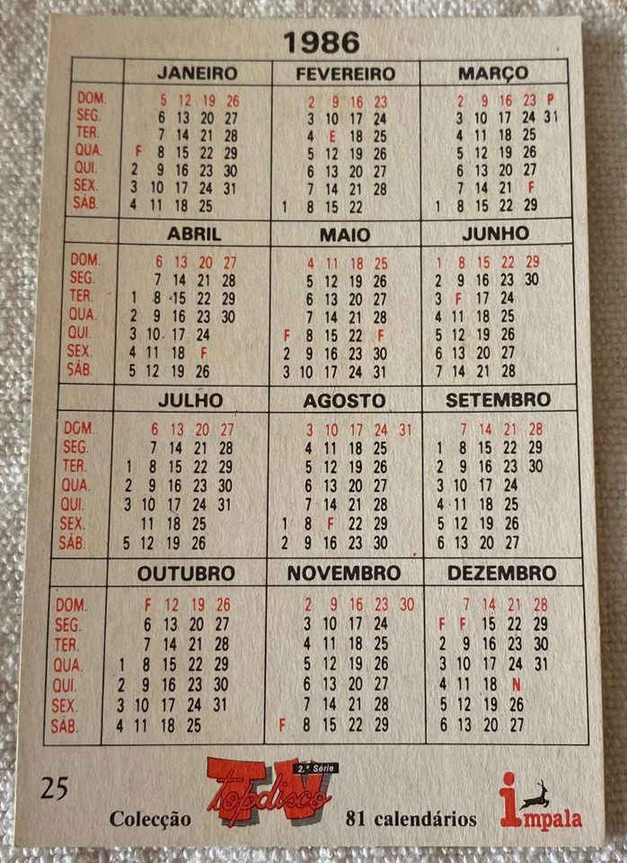 ⭕VTG card pocket calendar 1986 JONH COUGAR Portugal group music singer ...