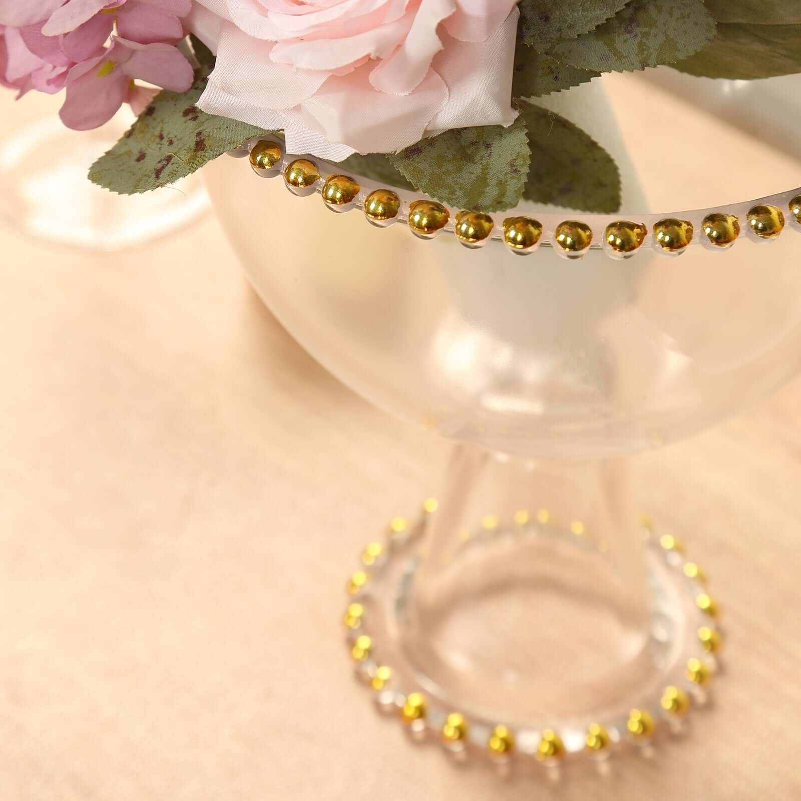 8" Clear Pedestal Bowl Glass Flower Vase with Gold Beaded Rim ...