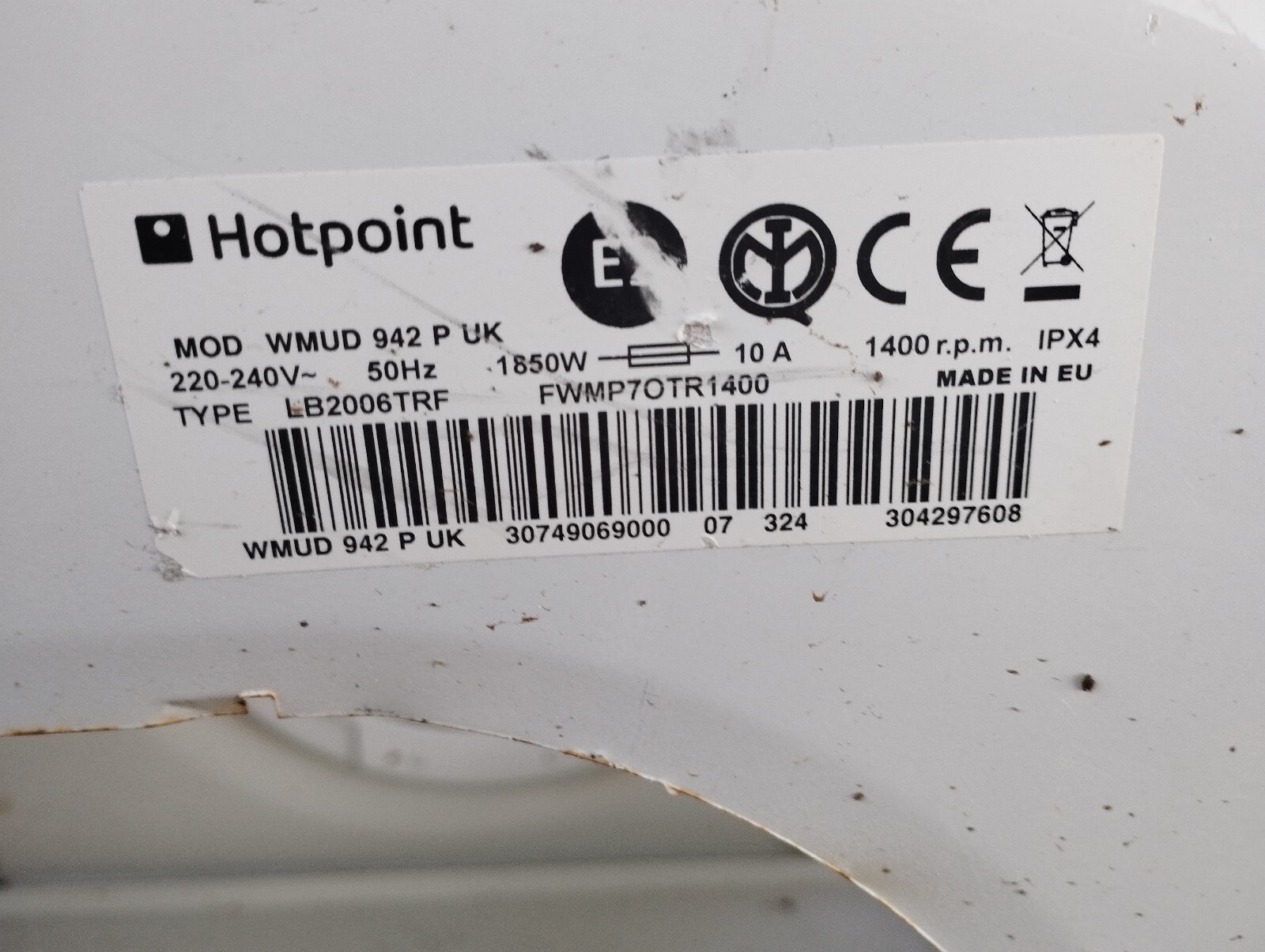 Hotpoint WMUD 942 Ultima Pulley Wheel | eBay