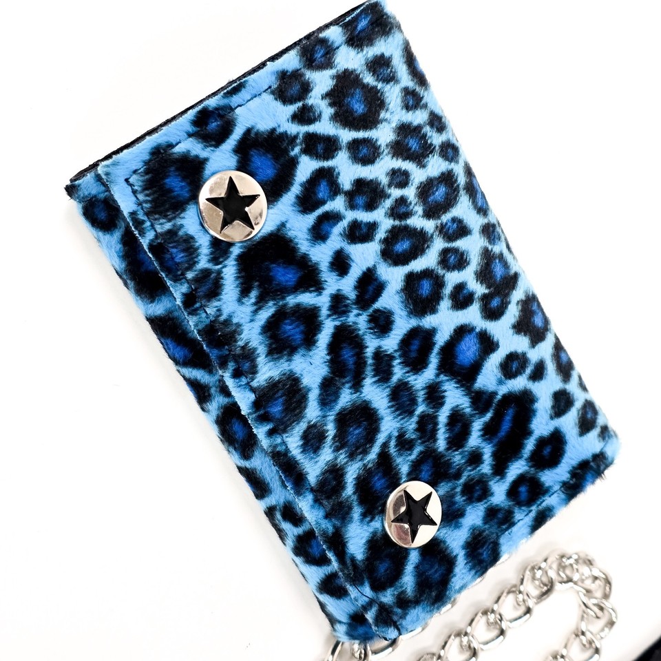 Leopard Tri Fold Biker wallet 12" Chain Punk Rock Goth Skater Genuine ...