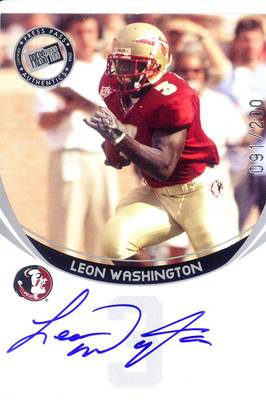 leon washington rookie rc draft auto autograph fsu seminoles noles ...