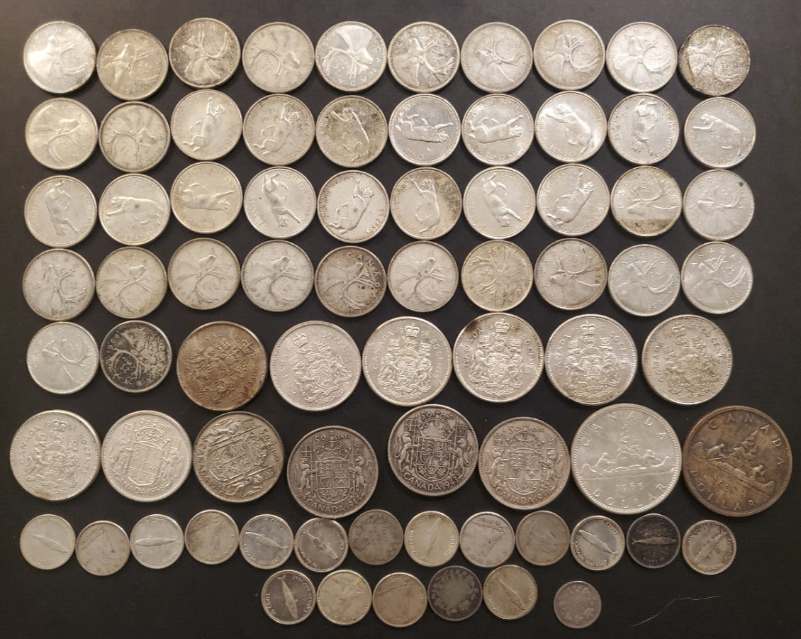 Canadian Silver Coins 5/10/25/50 Cent Dollars 75 Coins Total! 1902-1968 ...