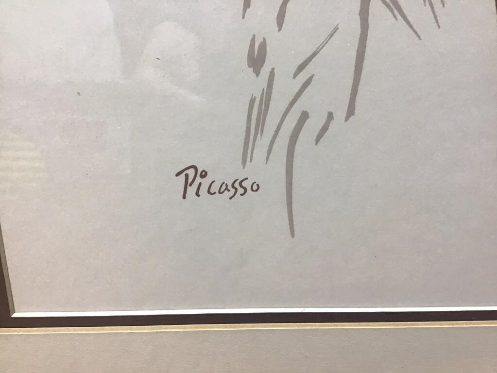 PABLO PICASSO SIGNED HARLEQUIN JESTER ON HORSE LITHOGRAPH WATERCOLOR ...