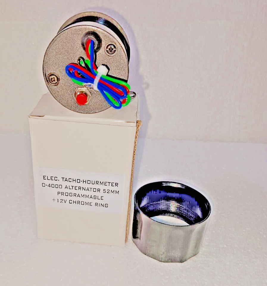 Tachometer/Hourmeter 0-4000 RPM Alternator Signal Gauge Black chrome ...