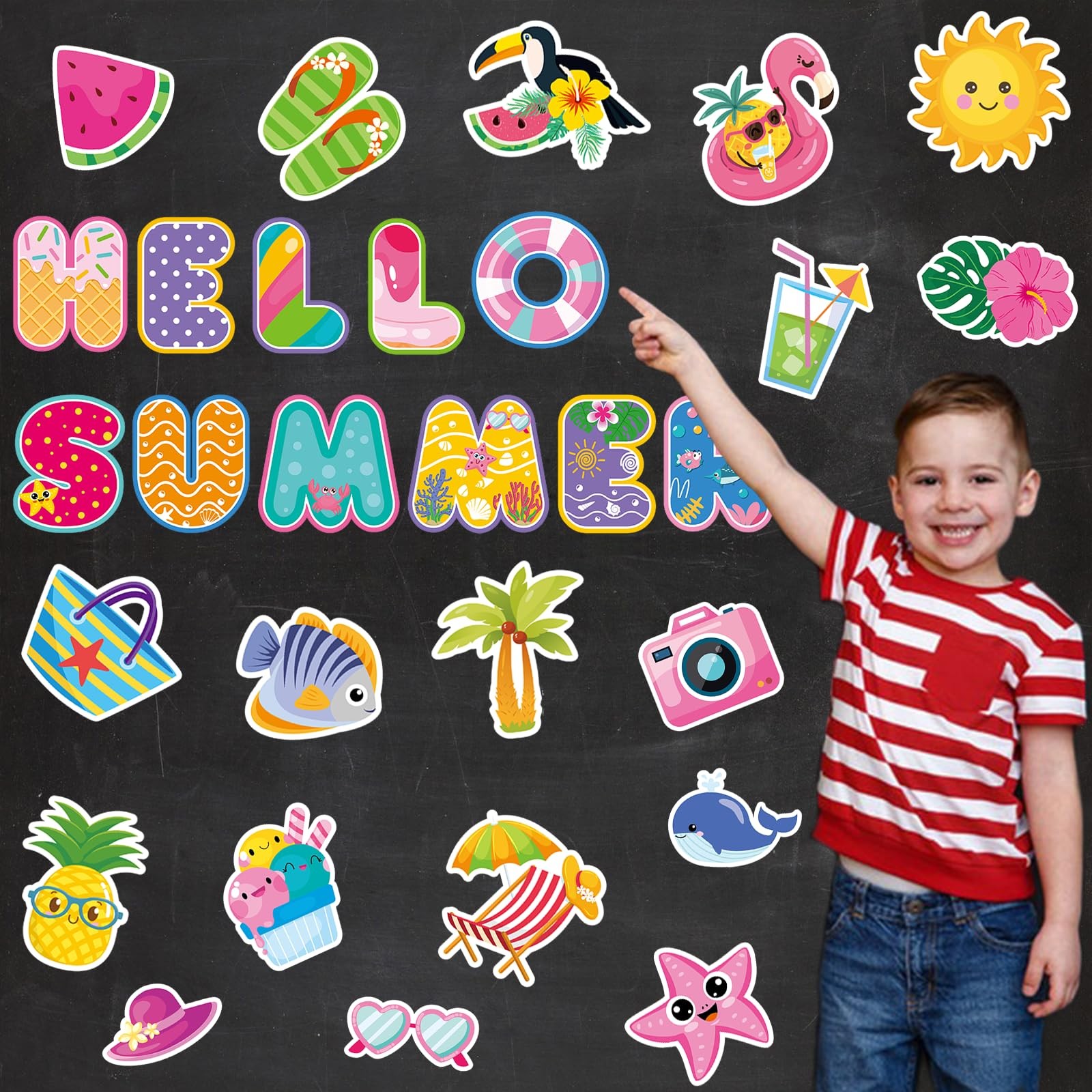 58Pcs Summer Bulletin Board Decorations Set Hello Summer Cutouts ...