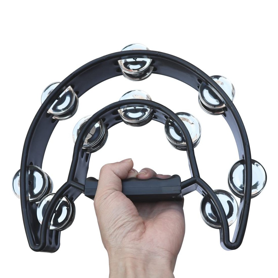Double Row Musical Tambourine with Metal Jingles Hand Held Percussion ...