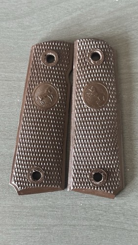 Vintage Colt Pistol Grips 1911 Brown Plastic Checkered Pattern Hollow ...