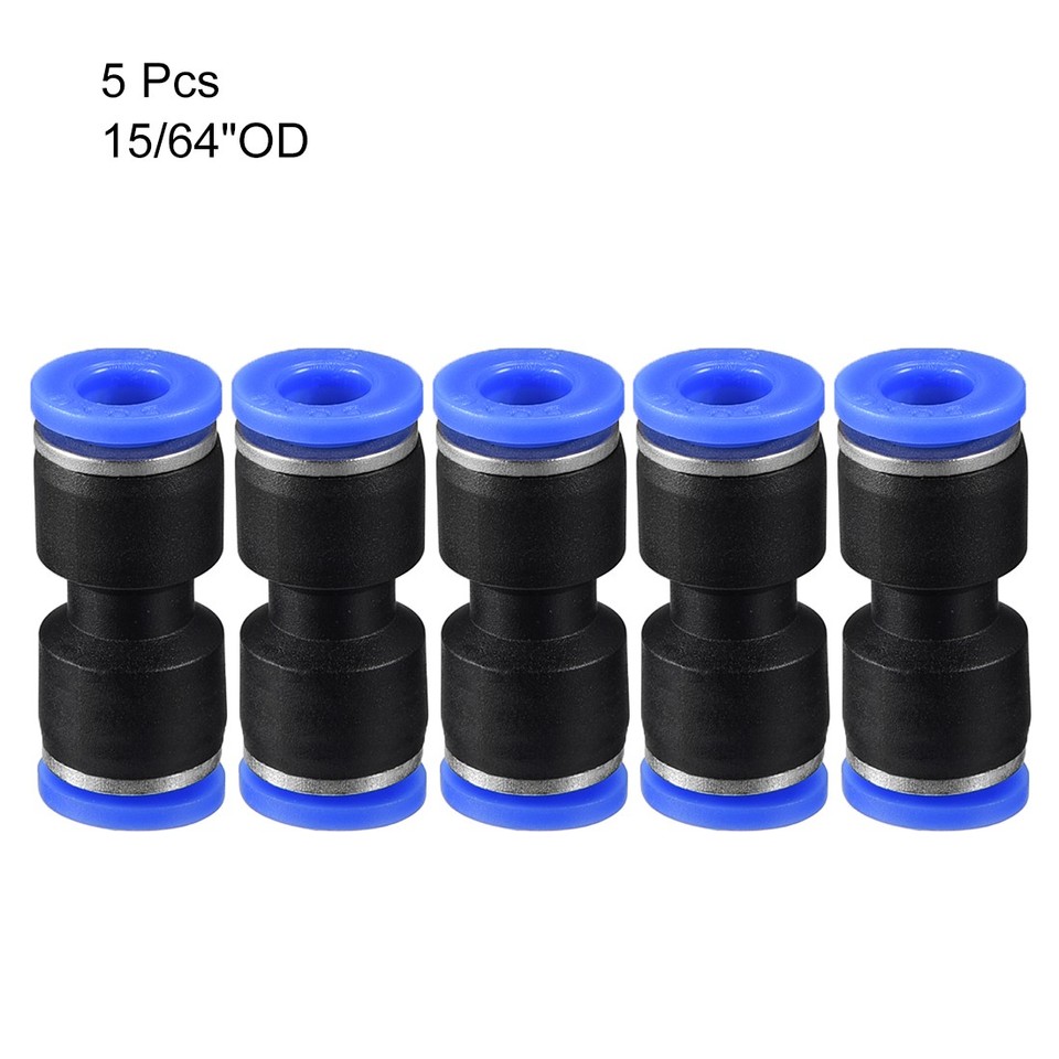 5pcs Push to Connect Push Tube Fittings 6mm or 15/64" Straight OD Blue ...