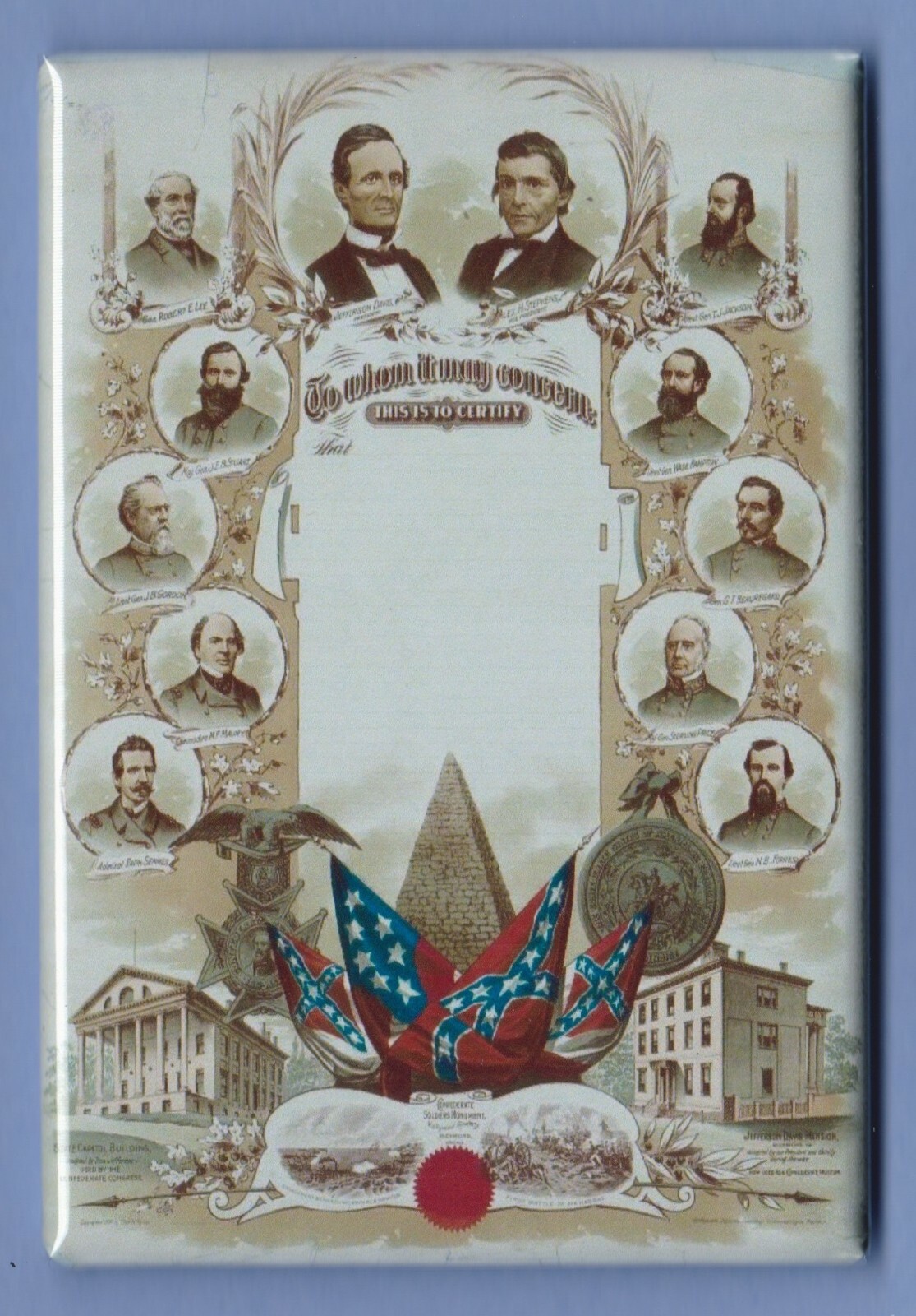 CONFEDERATE CERTIFICATE *2X3 FRIDGE MAGNET* CIVIL WAR SOUTH DIXIE ...