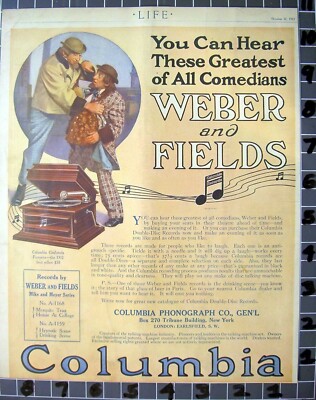 1912 COLUMBIA RECORD COMEDIAN HUMOR WEBBER FIELDS THEATRE PHONOGRAPH ...