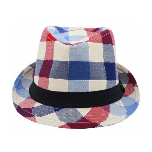 Premium Multi Color Plaid Stitch Black Band Fedora Hat - Different ...