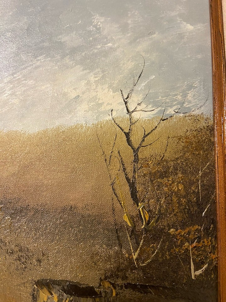 Original 70s Large Oil Canvas by Arizona Artist J. Medina, Red Barn ...
