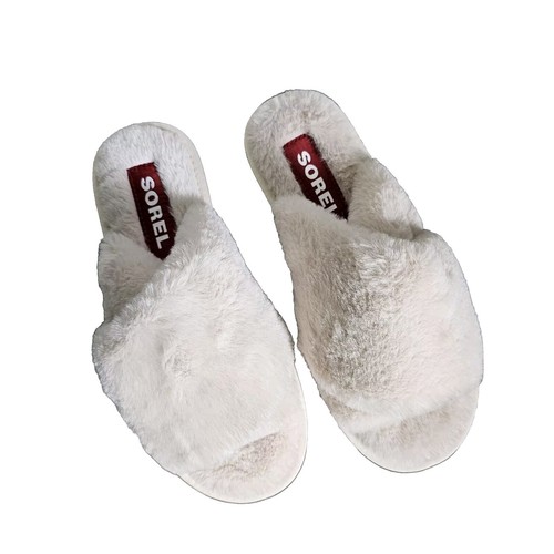 Sorel Go Mail Run Fluffy Slide Slippers Ivory Comfort Shoes Size 7 NEW ...