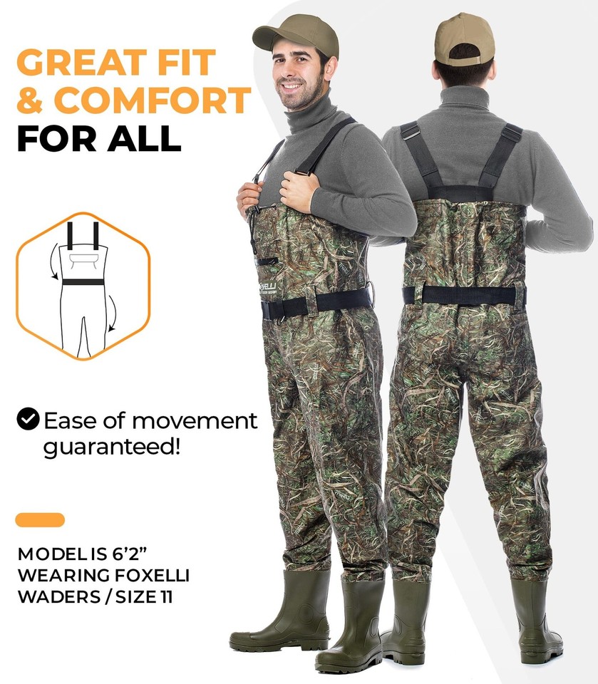 Foxelli Chest Waders – Waterproof 2-ply Nylon/PVC Camo Hunting Fishing ...