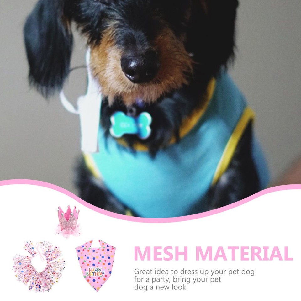 3pcs Pet Headdress Dress Birthday Party Dog Bib Triangle Scarf Pet ...